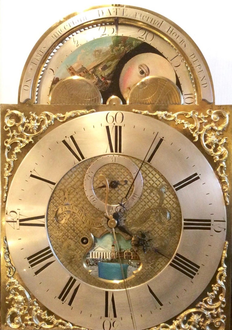 18th C Antique Longcase Grandfather Mahogany Tidal Dial Clock by James ...