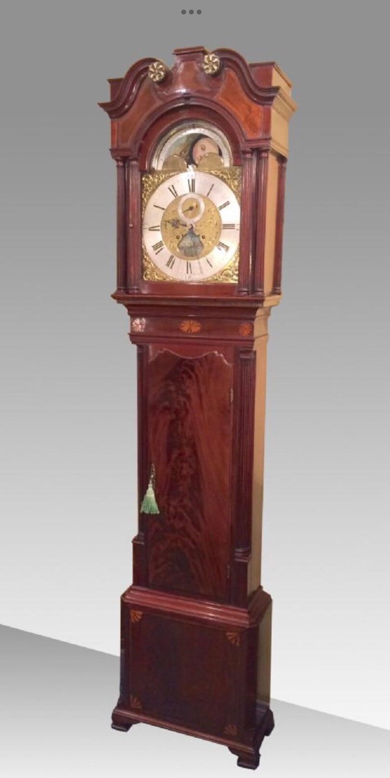 18th C Antique Longcase Grandfather Mahogany Tidal Dial Clock by James ...