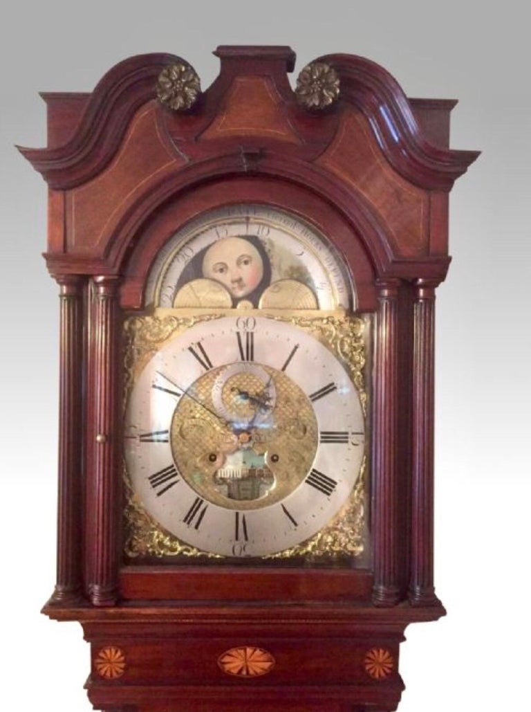 18th C Antique Longcase Grandfather Mahogany Tidal Dial Clock by James ...