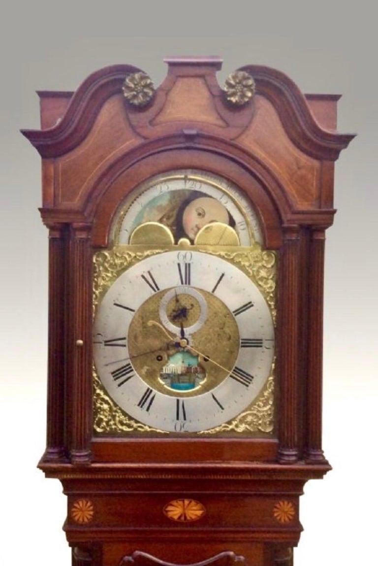 18th C Antique Longcase Grandfather Mahogany Tidal Dial Clock by James ...