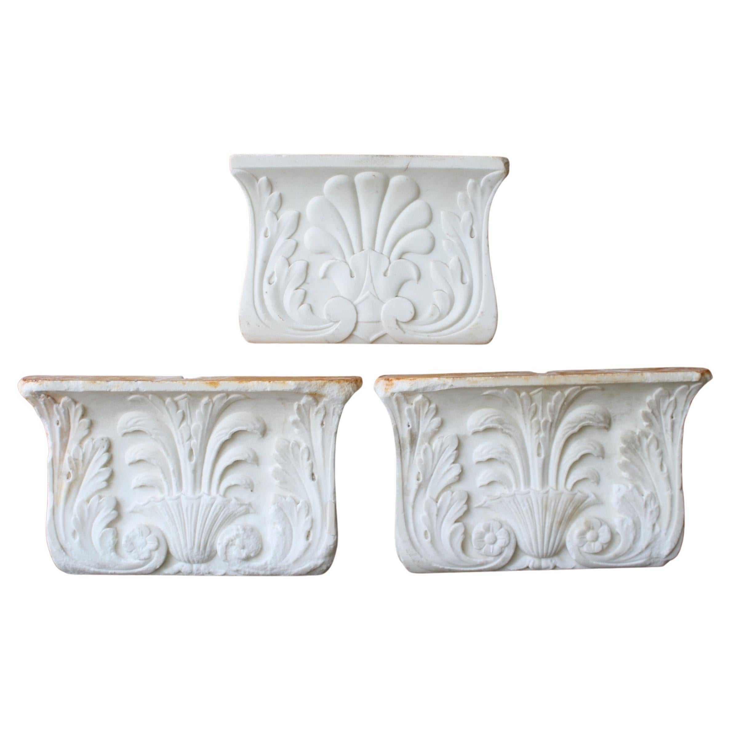 19th C Carved Trio of Marble Decorative Architectural Elements Grand ...
