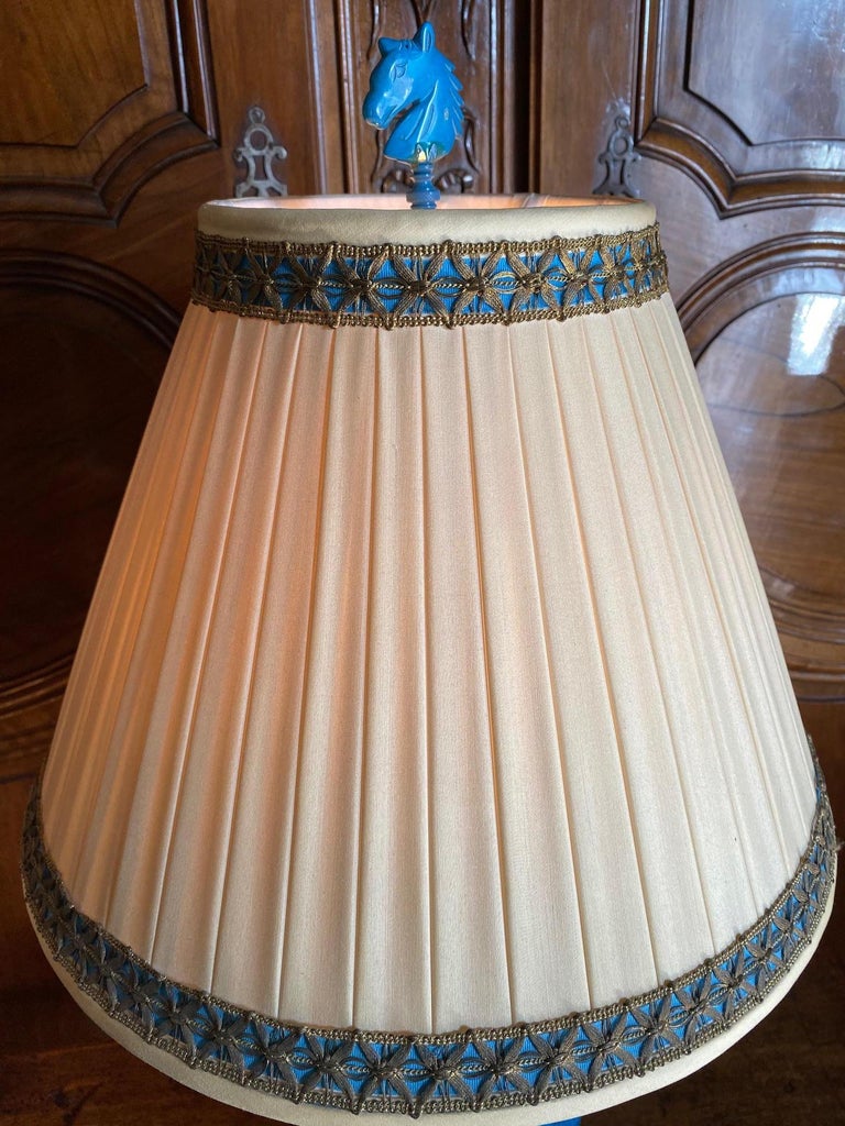 18th C. Table Lamp Ceramic Baluster Chinese blue Vase and Shade Finial ...