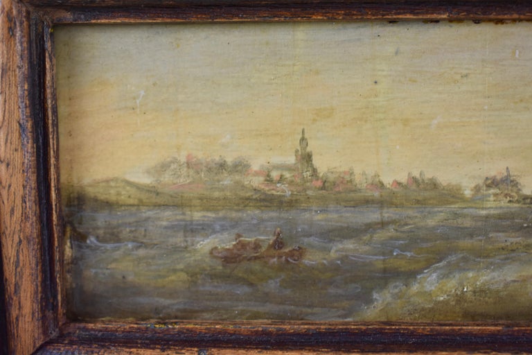 18th Century Dutch Oil on Board Seascape Painting in a Custom Walnut ...