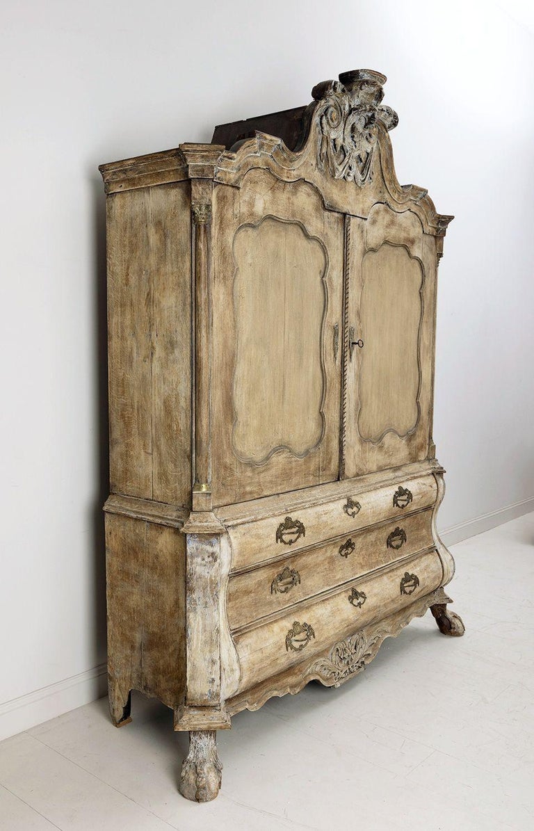 18th c. Dutch Rococo Period Oak Linen Cabinet Press in Original Patina ...