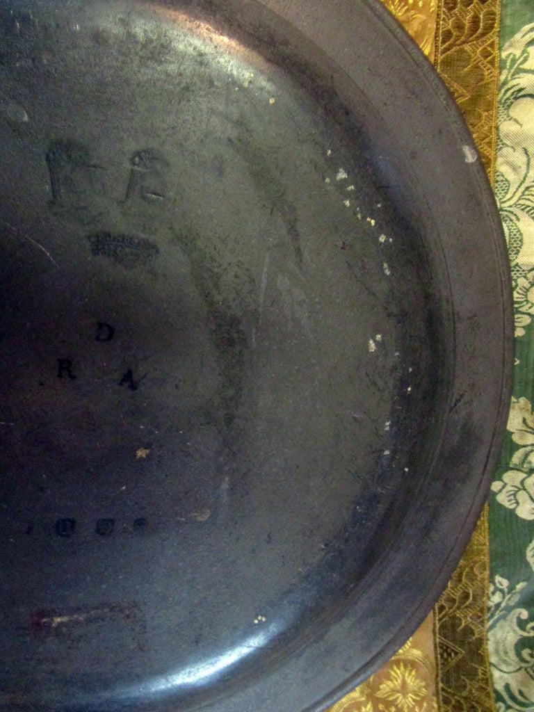 English Pewter Charger with Hallmarks R D A Initials and London Stamp ...