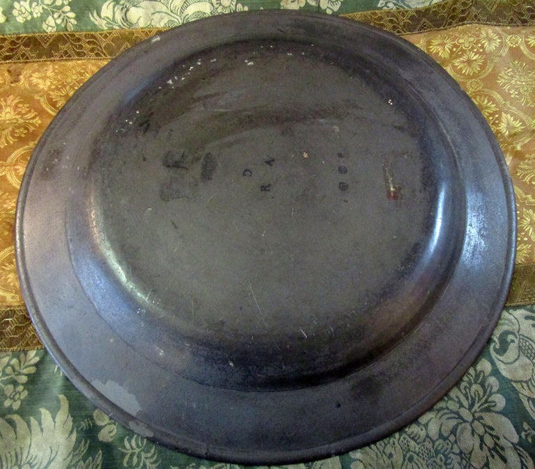 English Pewter Charger with Hallmarks R D A Initials and London Stamp ...