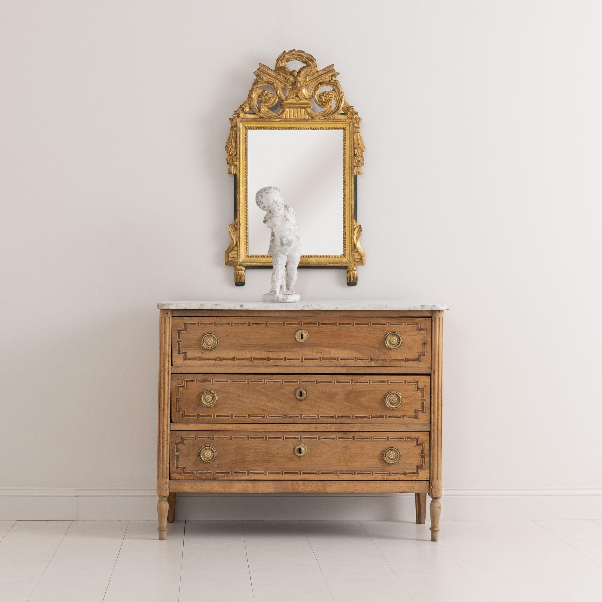 18th C. French Louis XVI Parquetry Commode with Italian Carrara Marble ...