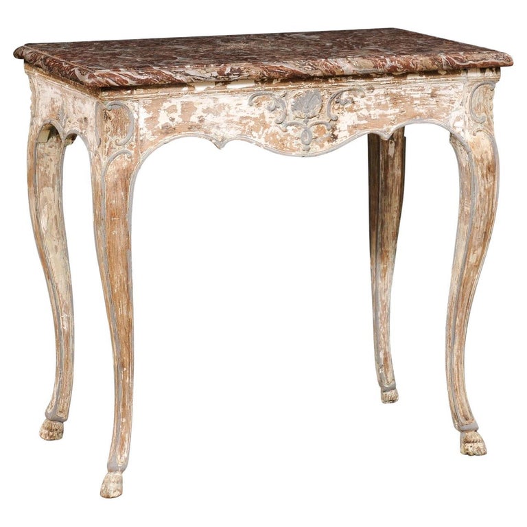 18th C. French Petite Console Table w/Its Original Merlot Marble Top at ...