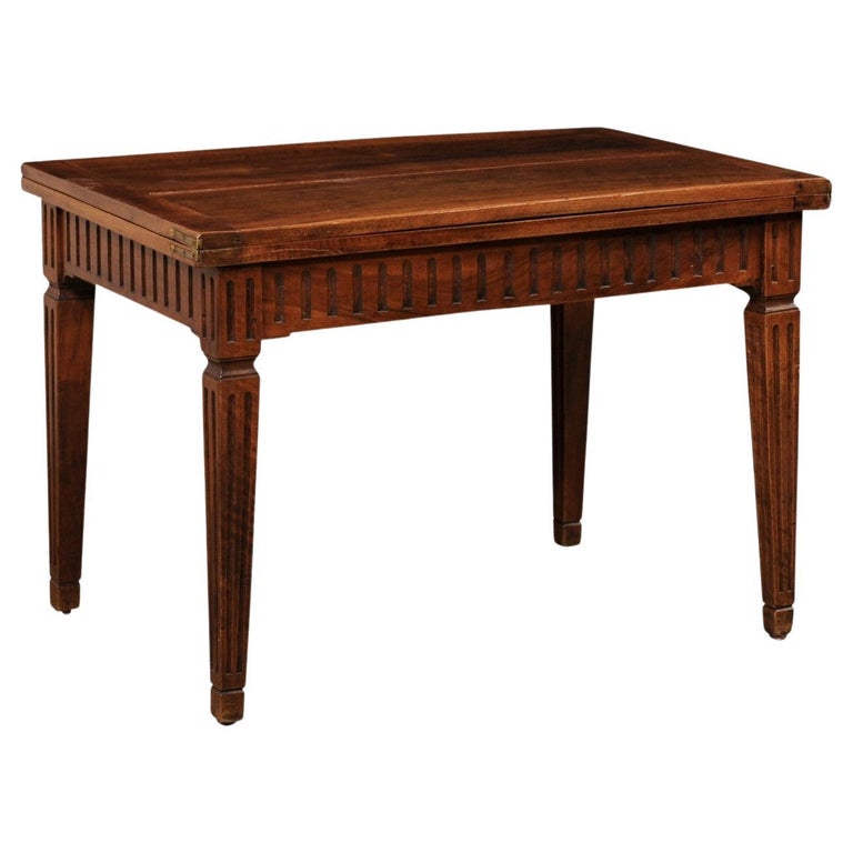 18th C. Italian Table w/Expandable Top and Flute-Carved Apron and Legs ...