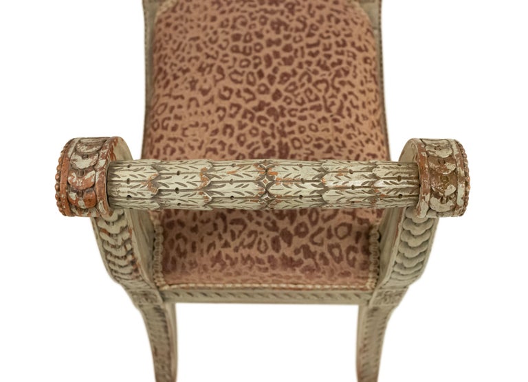 Louis XVI Carved Wooden Bench with Leopard Upholstery For Sale at 1stDibs