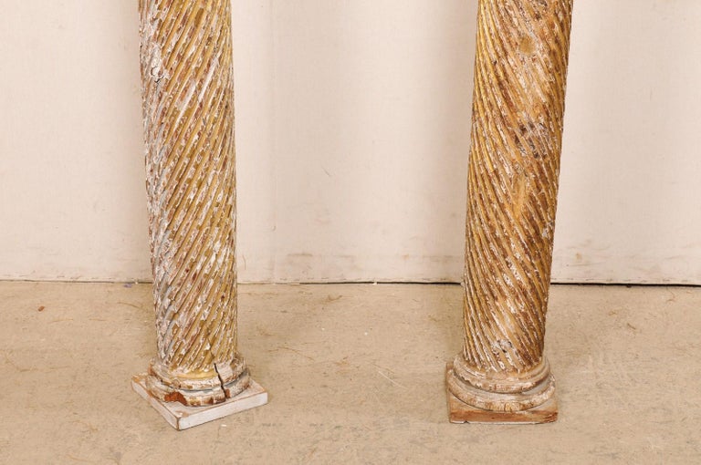 18th C. Pair of Italian Spiral-Carved Corinthian Columns, Standing at ...