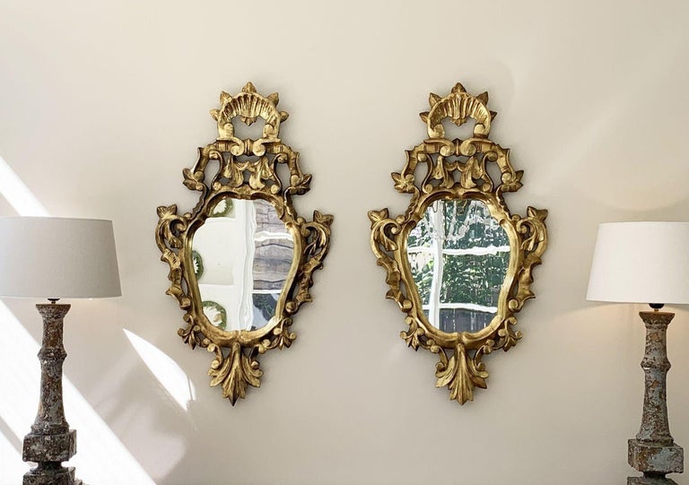 18th c. Pair of Rococo Venetian Giltwood Appliqués with Original Mirror ...