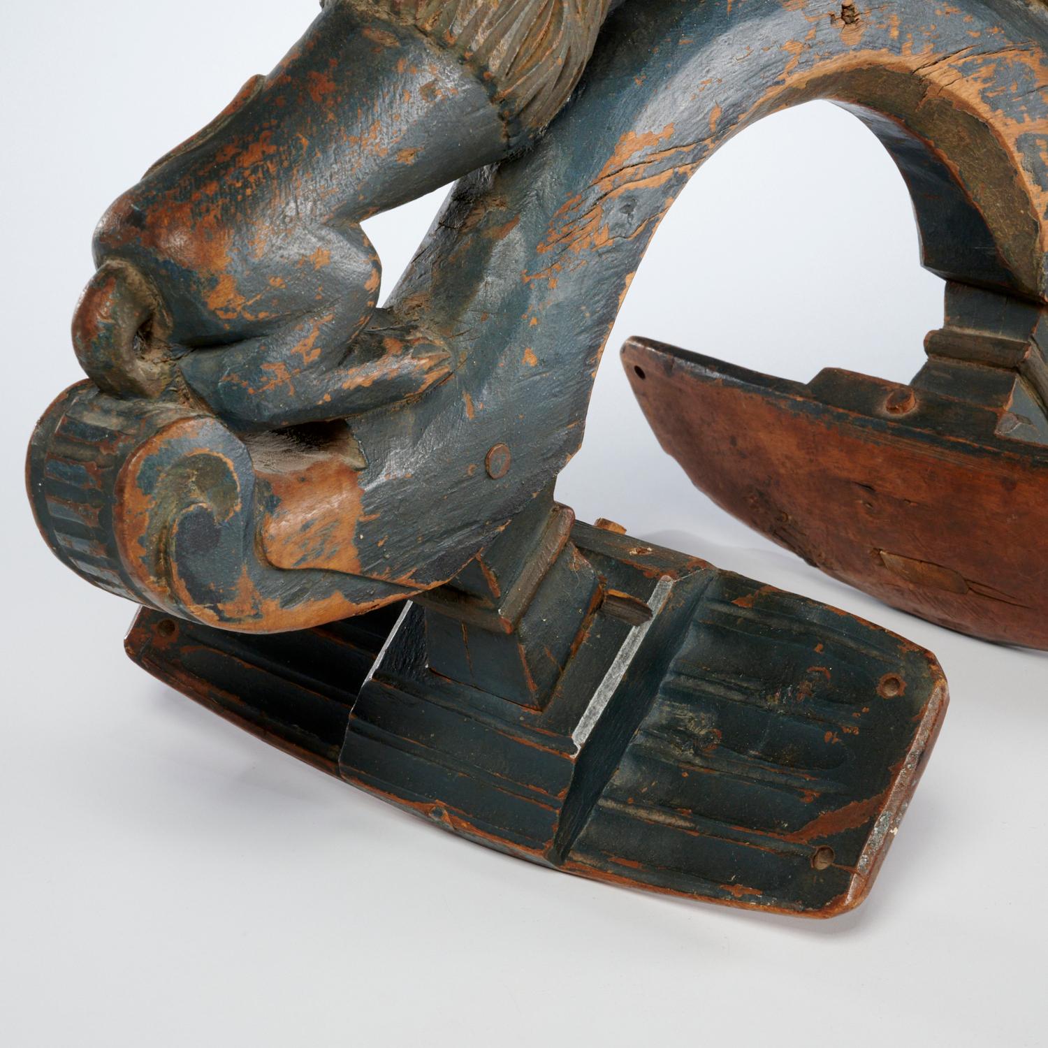 19th c. Qing Dynasty Carved Blue Polychrome Wood Pack Saddle Element ...