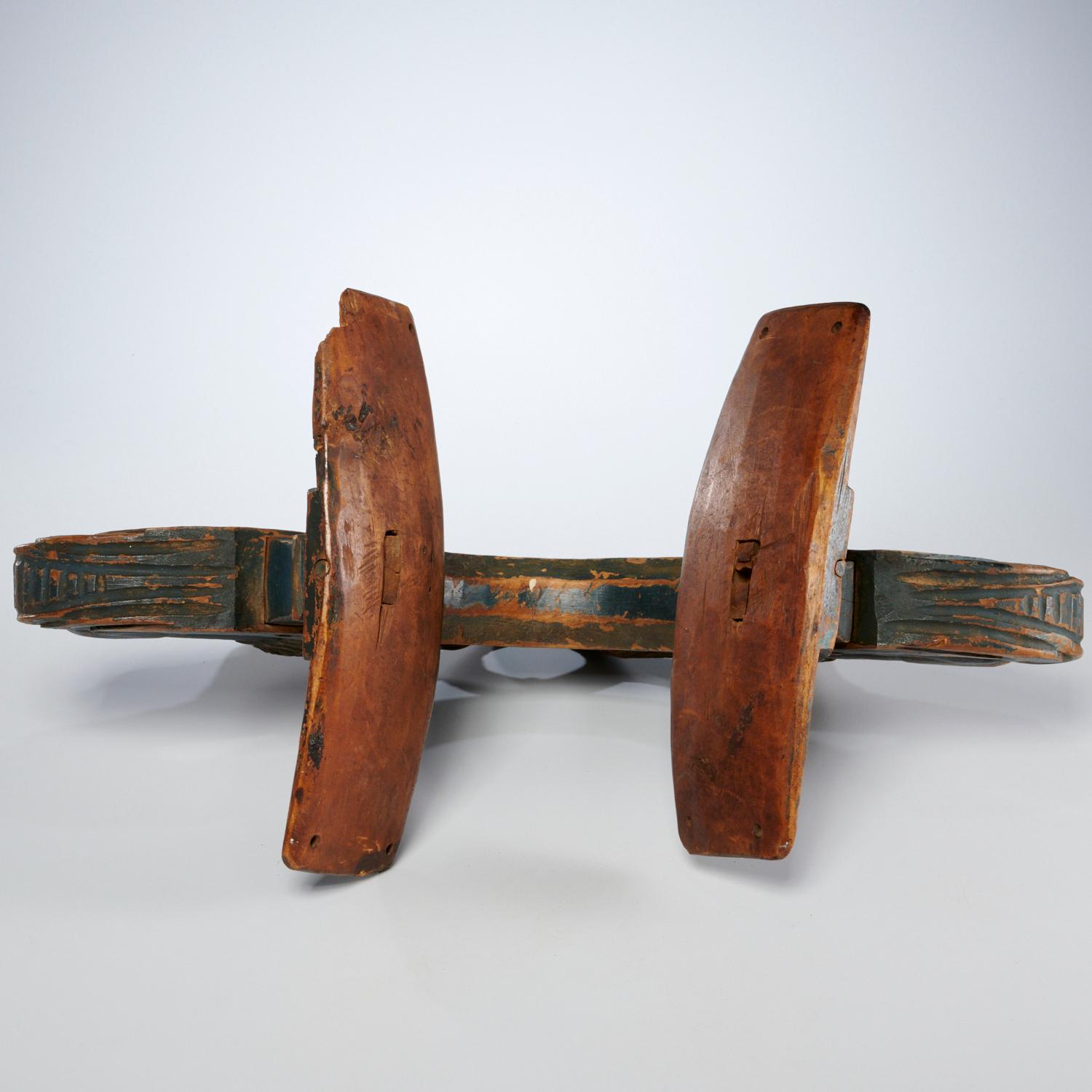 19th c. Qing Dynasty Carved Blue Polychrome Wood Pack Saddle Element ...