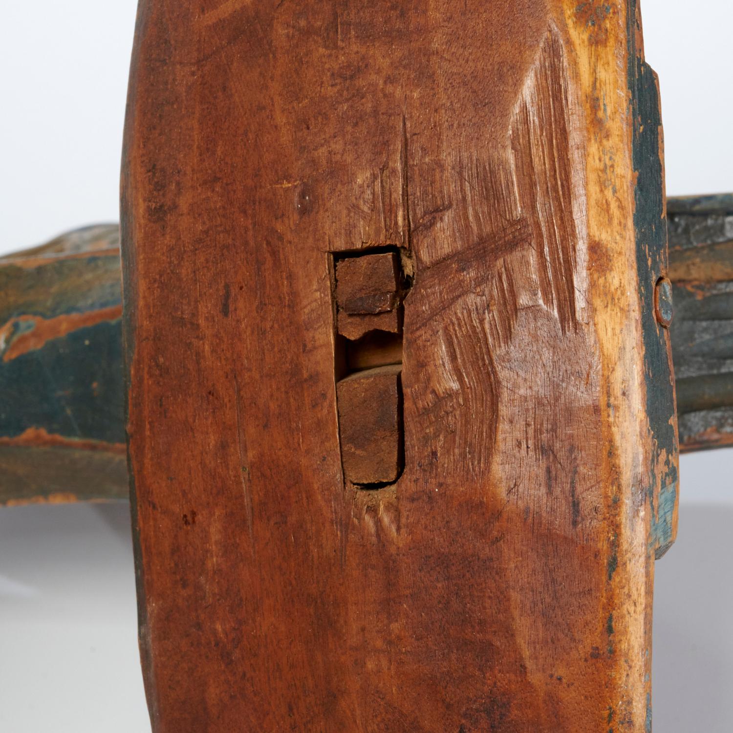 19th c. Qing Dynasty Carved Blue Polychrome Wood Pack Saddle Element ...