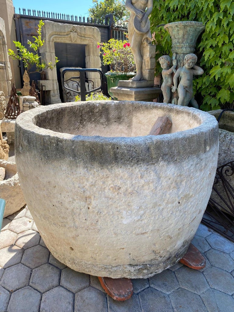 Round Hand Carved Water Fountain Basin Container Trough Planter Vessel ...