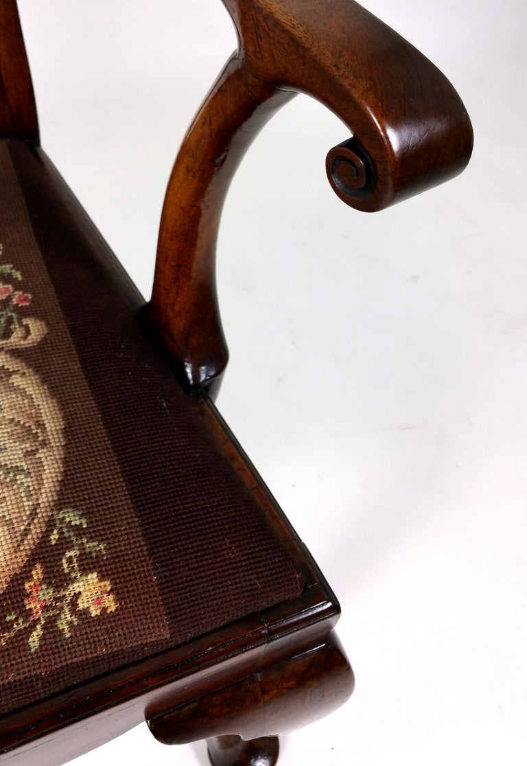 18th Century Solid Walnut Splat Back Elbow Chair at 1stDibs