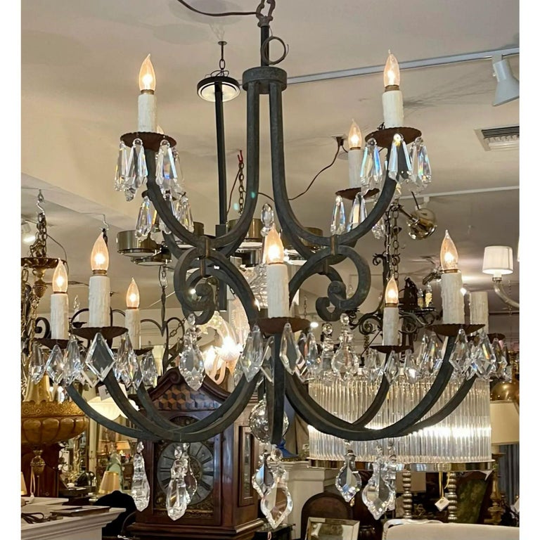 18th Century Style Ebanista Wrought Iron and French Crystal Chandelier ...