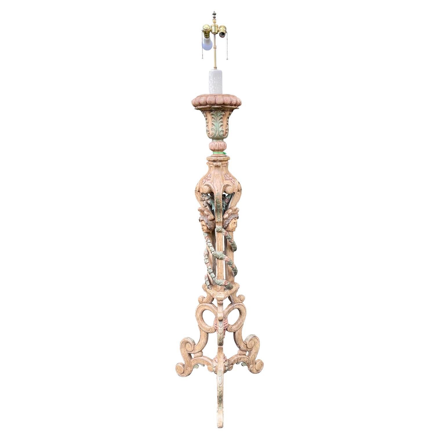 18th C Style Portuguese Carved Figural Spanish Colonial Floor Lamp ...
