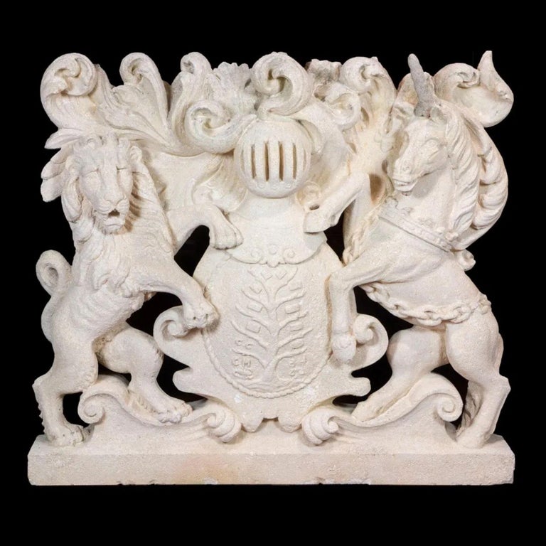 18th C, Style Stone Armorial Heraldic Crest Sculpture, Royal Coat of ...