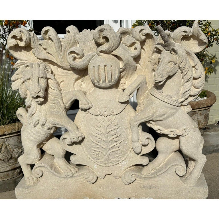 18th C, Style Stone Armorial Heraldic Crest Sculpture, Royal Coat of ...