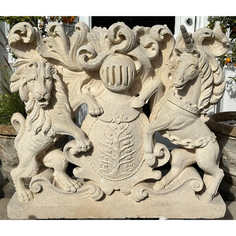18th C, Style Stone Armorial Heraldic Crest Sculpture, Royal Coat of ...
