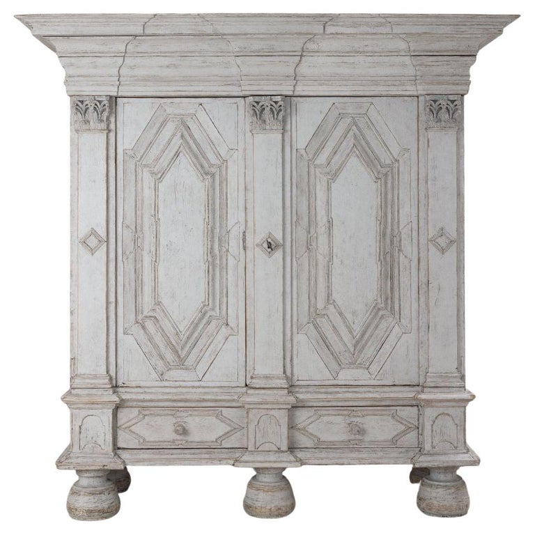 18th c. Swedish Baroque Period Painted Linen Press Armoire Cabinet at ...
