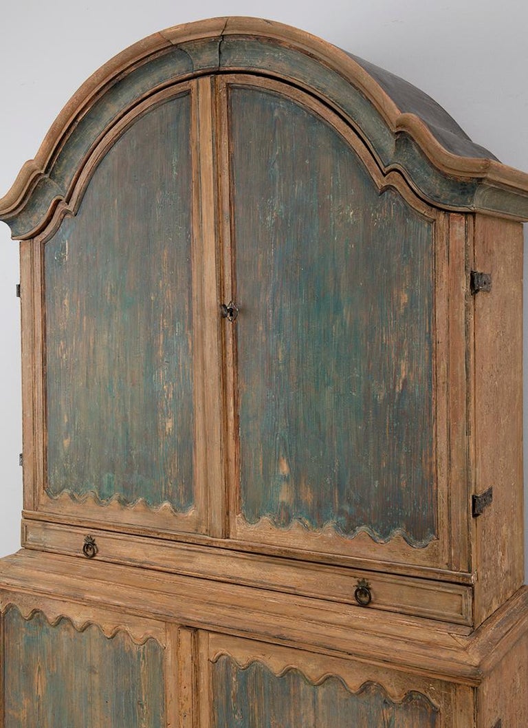 18th C. Swedish Rocco Period Two-Part Linen Press Cabinet in Original ...
