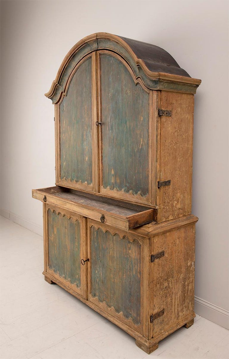 18th C. Swedish Rocco Period Two-Part Linen Press Cabinet in Original ...