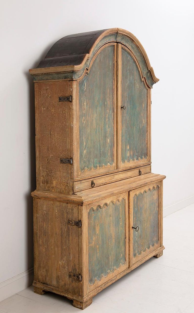 18th C. Swedish Rocco Period Two-Part Linen Press Cabinet in Original ...