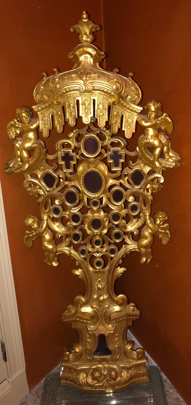 18th Century 67 inch Tall French Rococo Reliquary, with Angels Acanthus ...