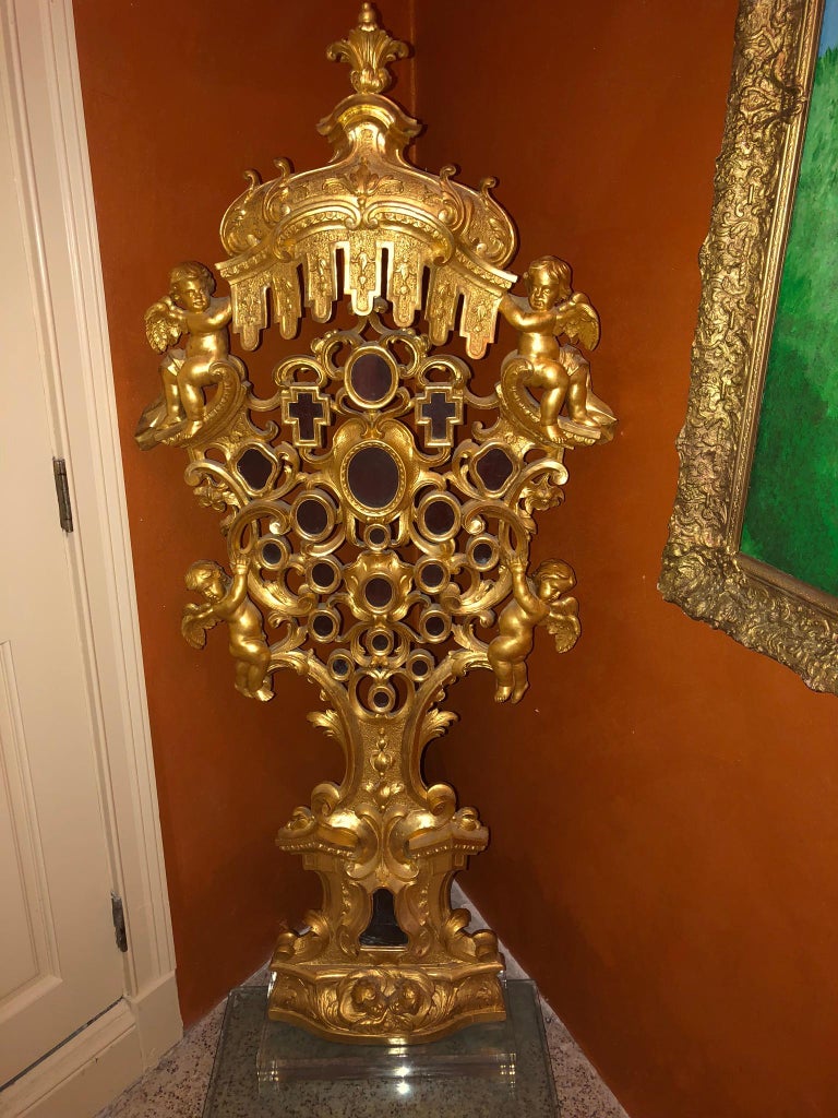 18th Century 67 inch Tall French Rococo Reliquary, with Angels Acanthus ...