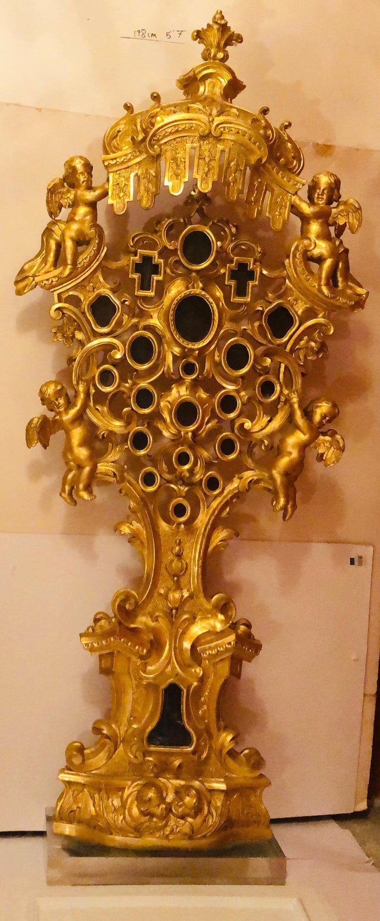 18th Century 67 inch Tall French Rococo Reliquary, with Angels Acanthus ...