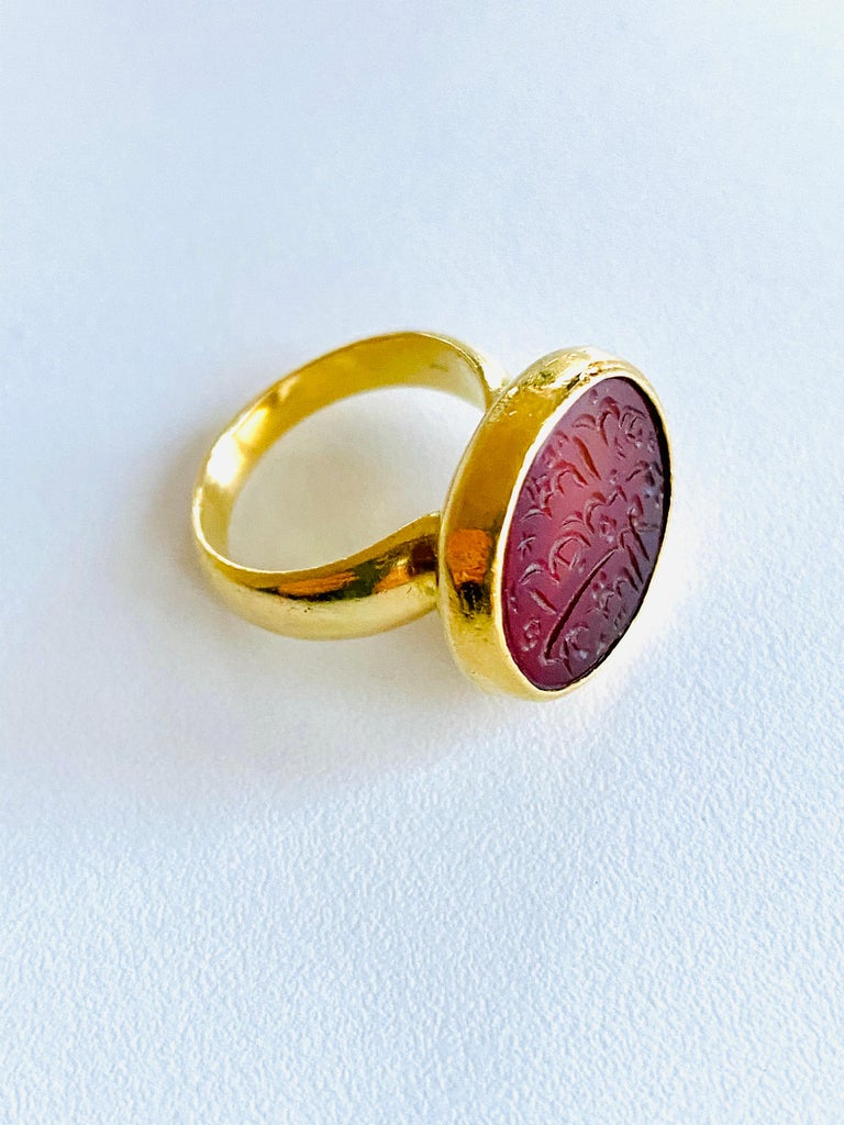 18th Century 18K Gold Arabic Signet Carnelian Chalcedony Intaglio Seal ...