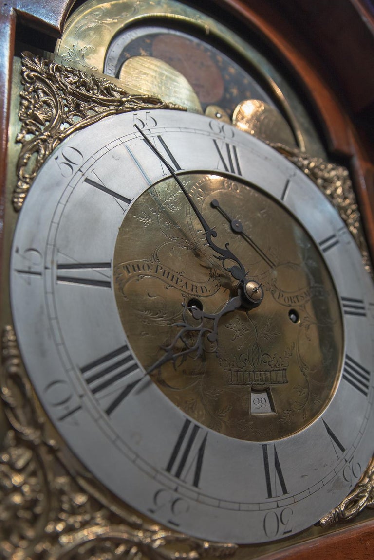 18th Century 8 Day Arched Brass Dial Moon Phase Longcase Clock For Sale ...