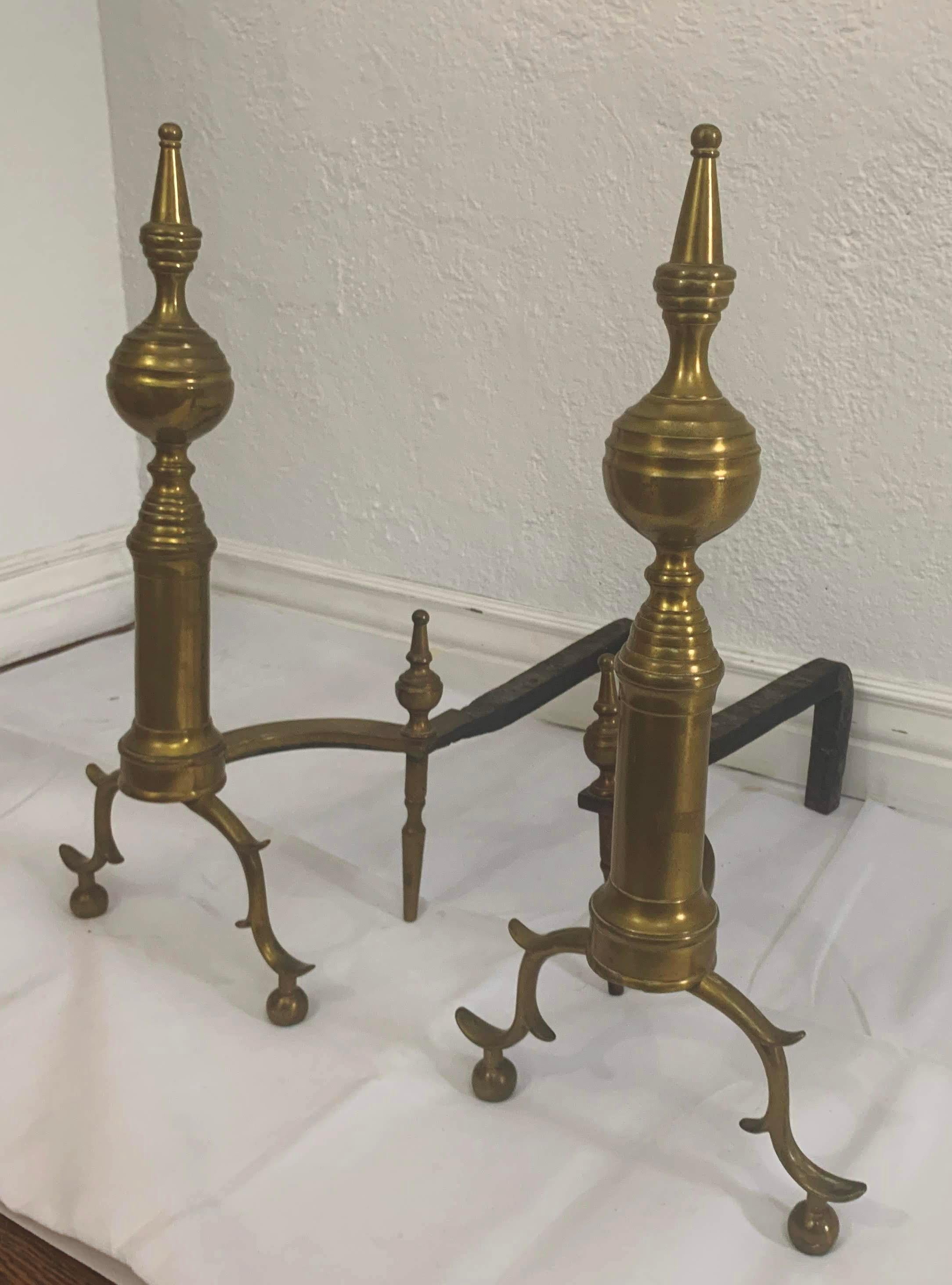 18th Century American Brass Steeple Top Andirons - a Pair For Sale at ...