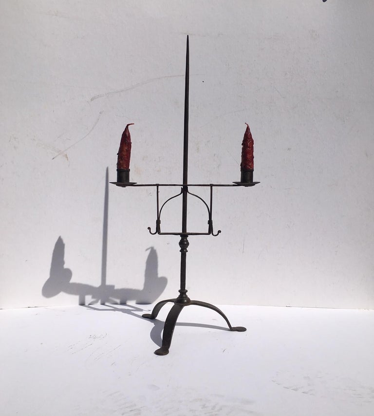 18th Century American Hand Forged Wrought Iron Two-Candle Candelabra at ...