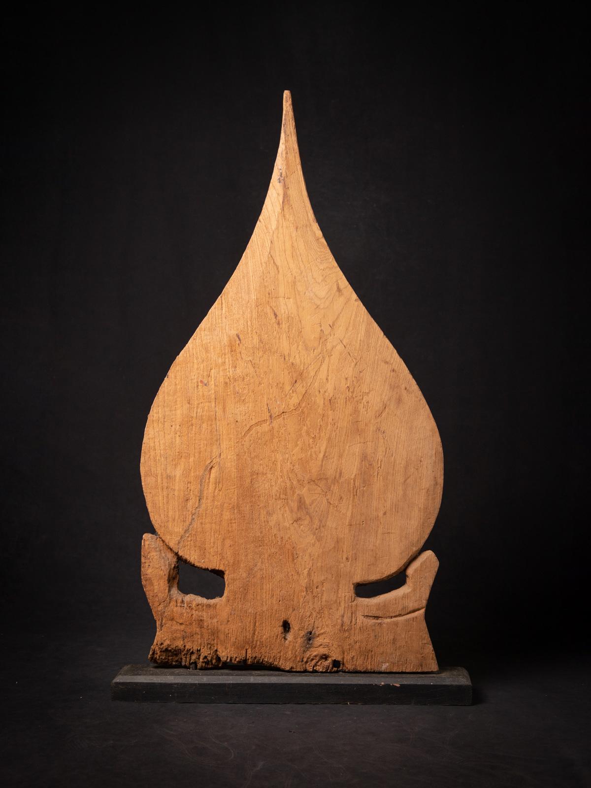 18th century antique Burmese wooden panel with three terracotta Buddha ...
