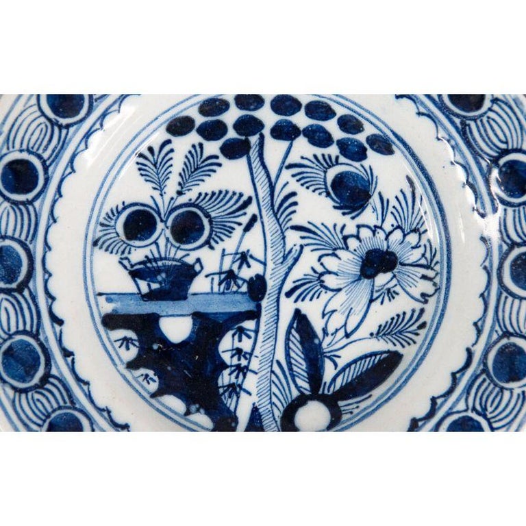 18th-Century Antique Dutch Delft Floral Plate For Sale at 1stDibs
