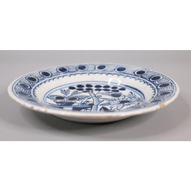 18th-Century Antique Dutch Delft Floral Plate For Sale at 1stDibs