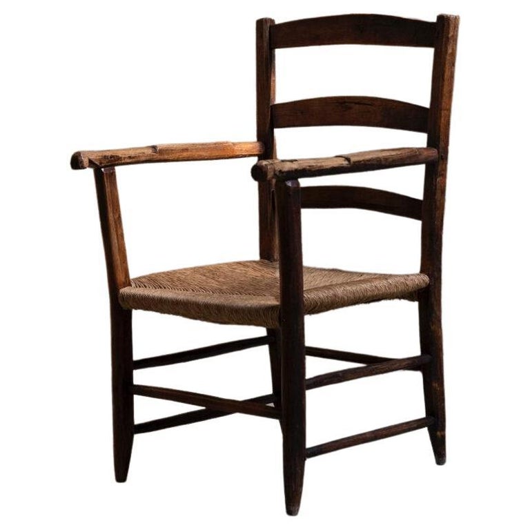 18th Century Antique Ladder Back Arm Chair with Rush Seat from England ...