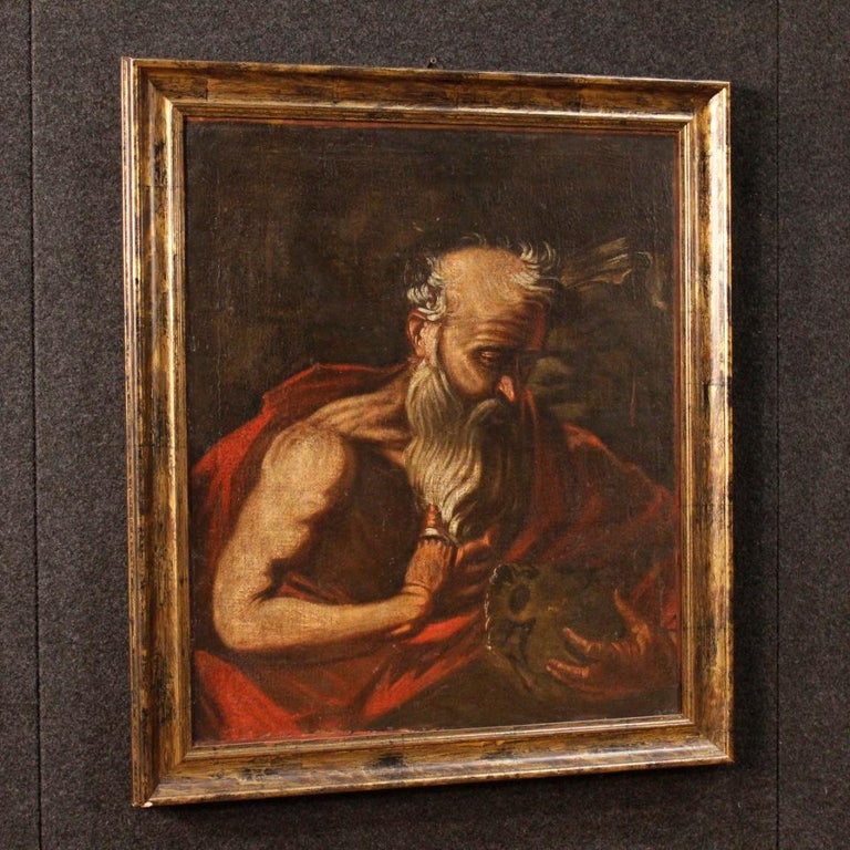 18th Century Antique Oil on Canvas Italian Religious Saint Jerome ...