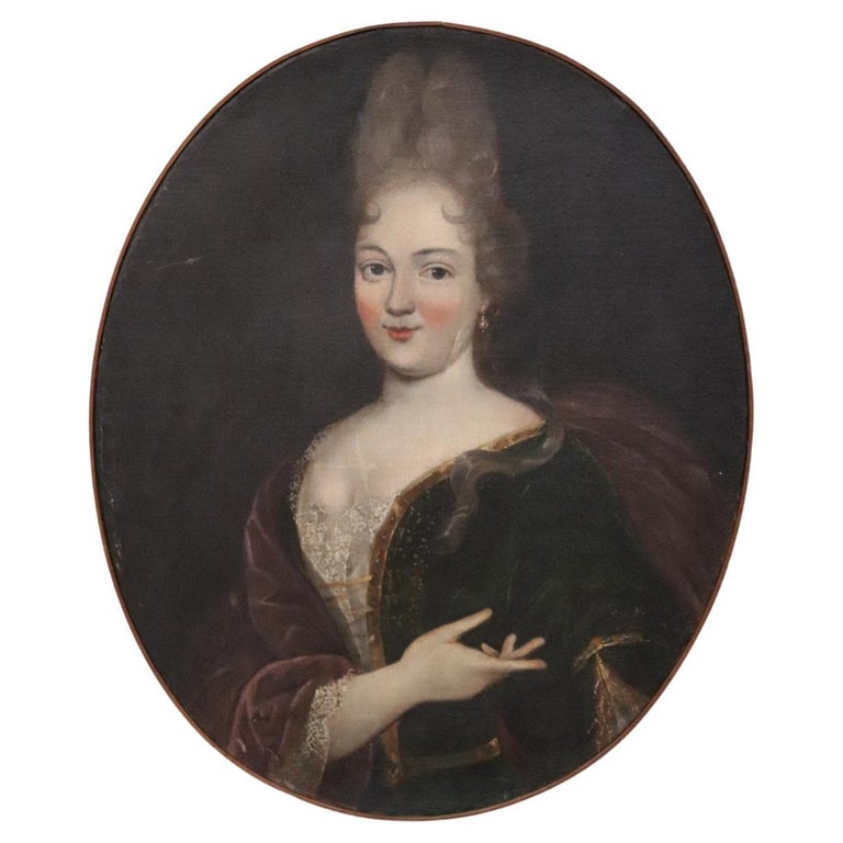 18th Century Antique Oil on Canvas Painting Oval Portrait of a Young ...