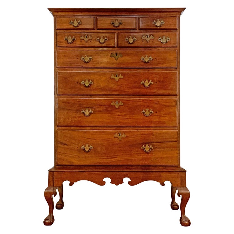 18th Century Antique Queen Anne Highboy Flat Top Chest For Sale at 1stDibs