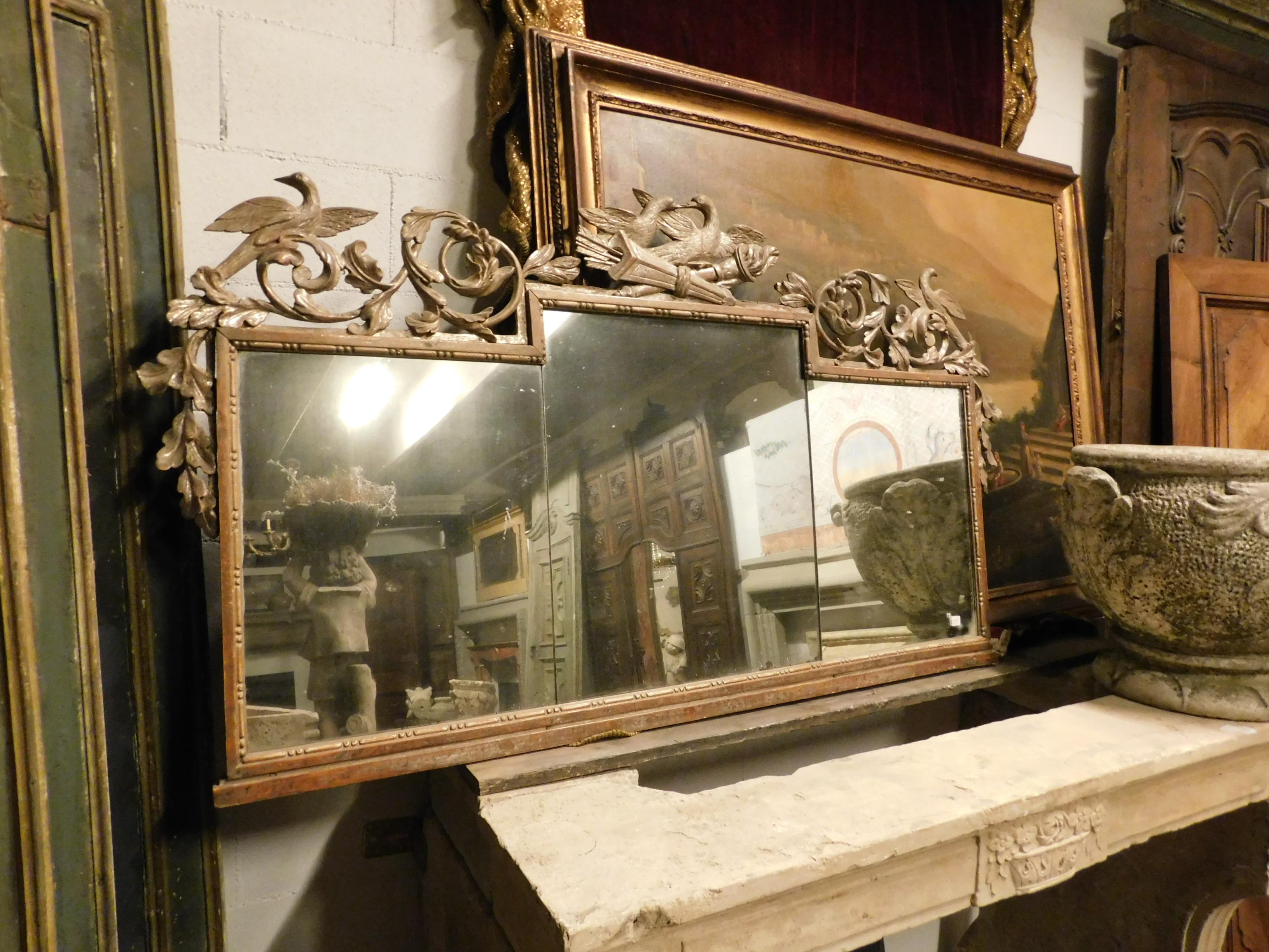 18th Century Antique Silver Mirror Flowers and Birds, Wood, Original ...