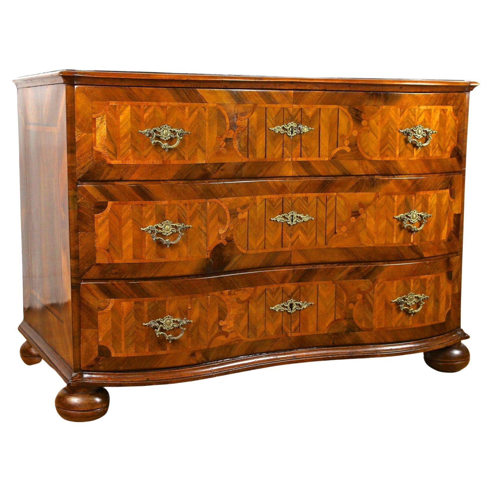 18th Century Nutwood Baroque Chest of Drawers with Marquetry, Austria ...