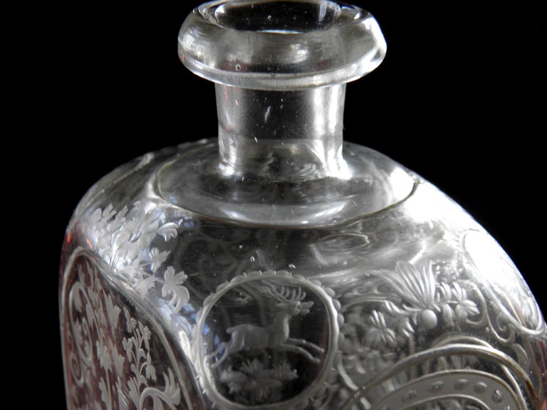 Engraved Heraldic Baroque bottle of the 18th century-Hunting motif ...
