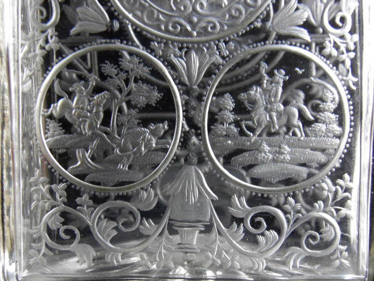 Engraved Heraldic Baroque bottle of the 18th century-Hunting motif ...