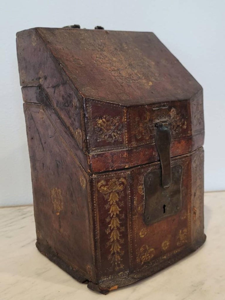 18th Century Baroque Period European Gilt Tooled Leather Clad Knife Box ...