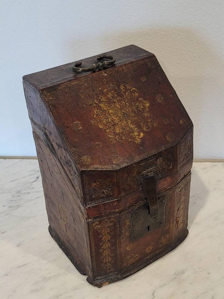 18th Century Baroque Period European Gilt Tooled Leather Clad Knife Box ...
